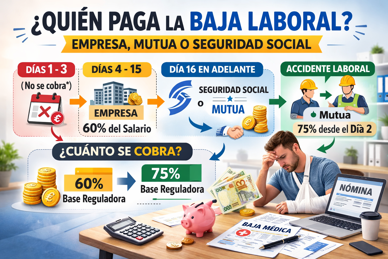 Quién paga la baja laboral: empresa, mutua o Seguridad